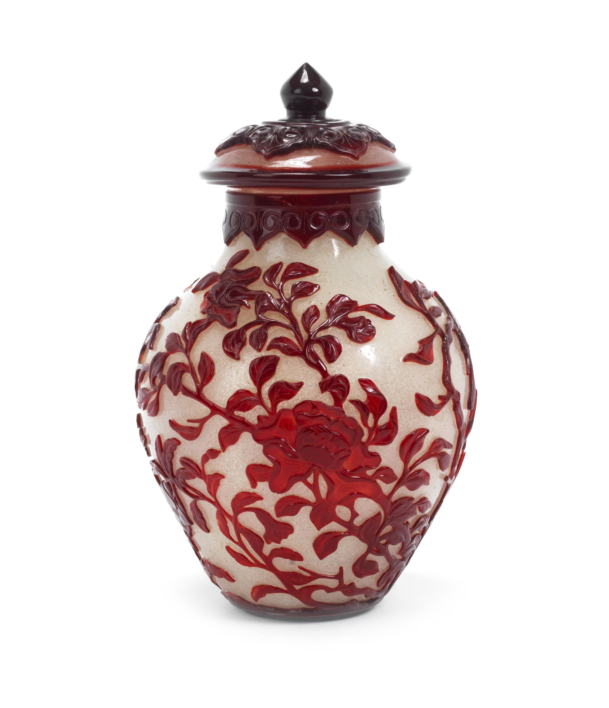 Bonhams A Carved Red Overlay Glass Vase And Cover 19th Century 2