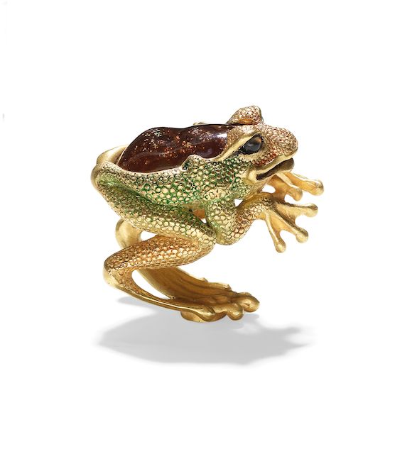 Bonhams : A fire agate, enamel and moonstone "Son of Rabber" ring, by ...