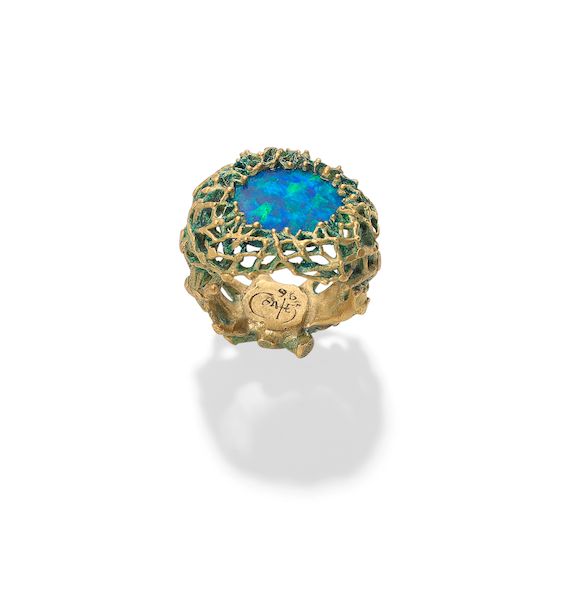 Bonhams : A black opal and enamel 'Winter Tree' ring, by Kevin Coates,