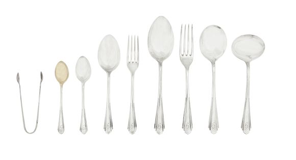 Bonhams : An Art Deco silver flatware service, in a canteen by John ...