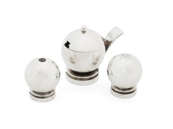 Bonhams : GEORG JENSEN: A Danish silver Pyramid pattern three-piece ...