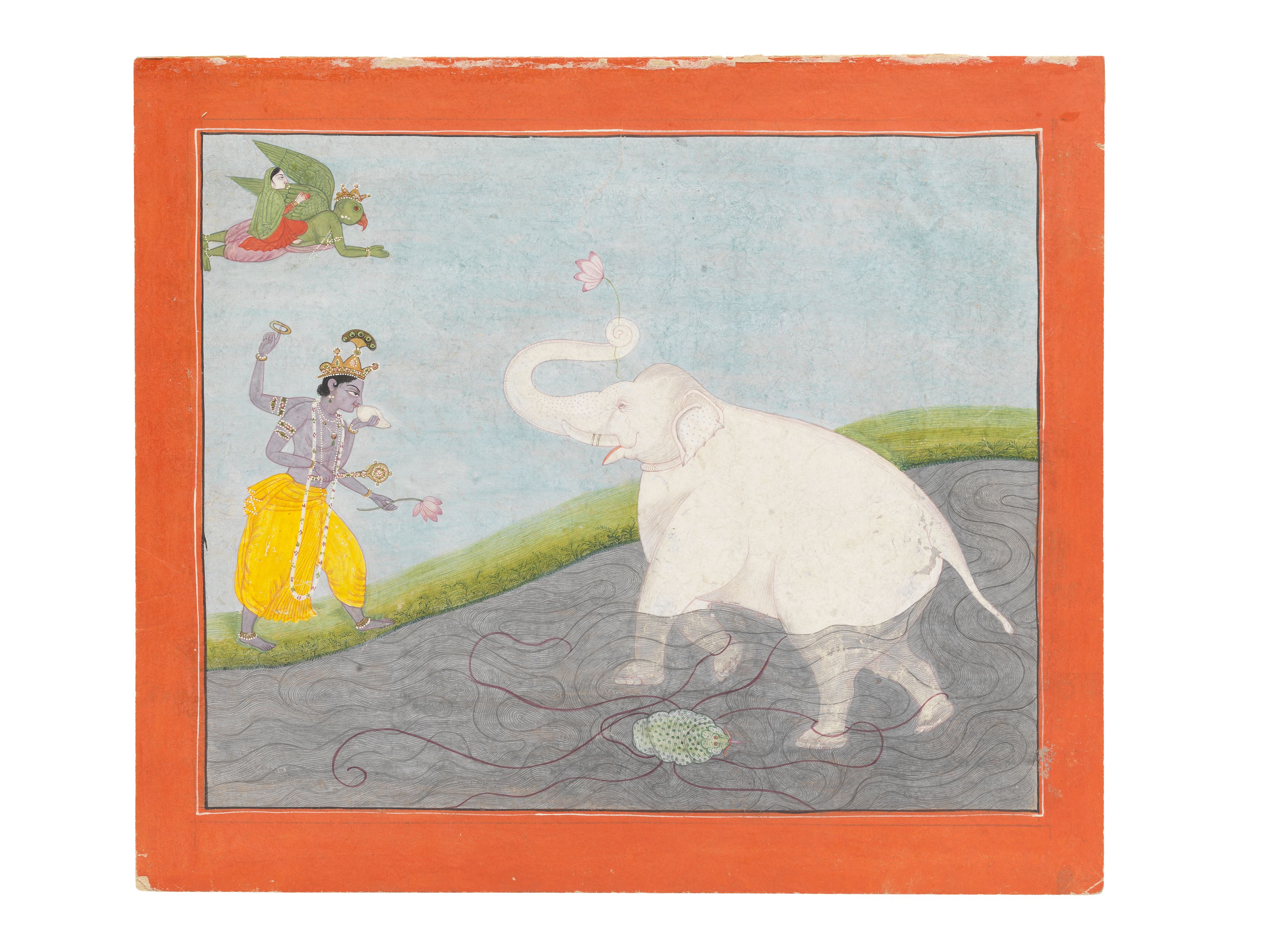 Bonhams : Gajendra Moksha the liberation of Gajendra, depicting Vishnu ...