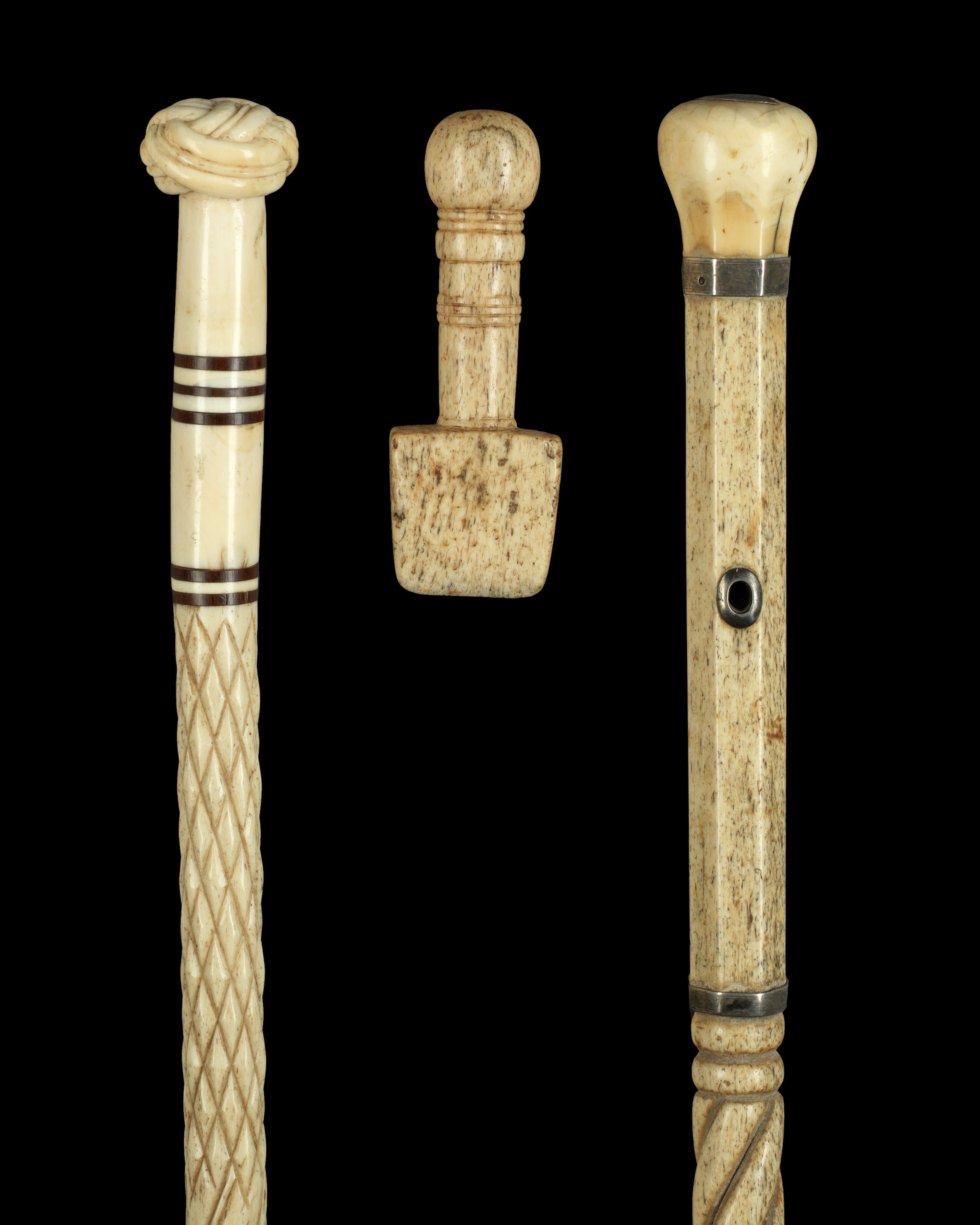 Bonhams : A carved whale bone and ivory walking stick, English, mid ...