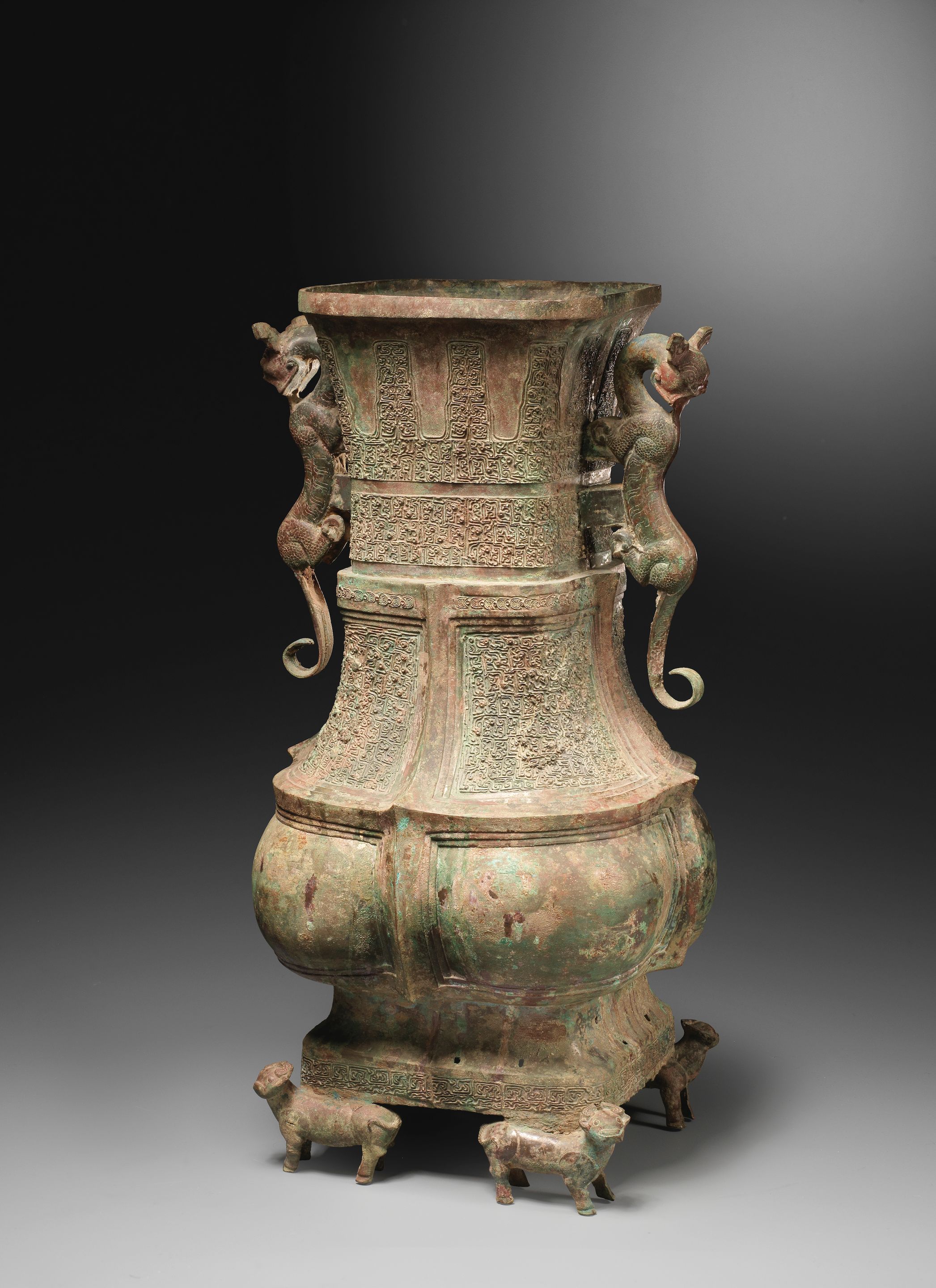 Bonhams : An extremely rare and massive archaic bronze ritual vessel ...