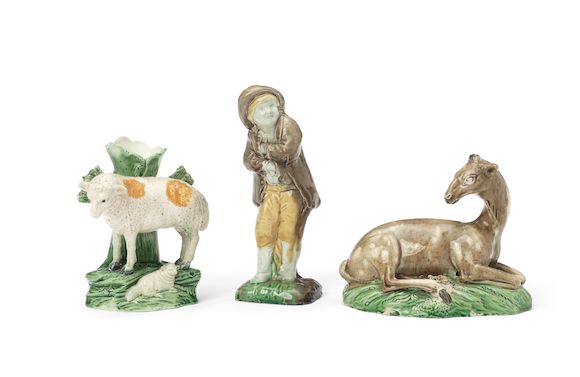 Bonhams : A Wood Family model of a sweep or clown, a hind, and a sheep ...