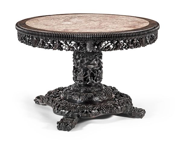 Bonhams : A large hongmu marble-topped round table Late Qing Dynasty