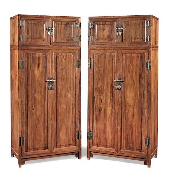 Bonhams : A pair of large huanghuali compound cabinets with chests (4)