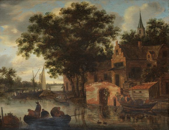 Bonhams : Pieter Cosyn (Rijswijk 1630-1667 The Hague) A riverside town ...