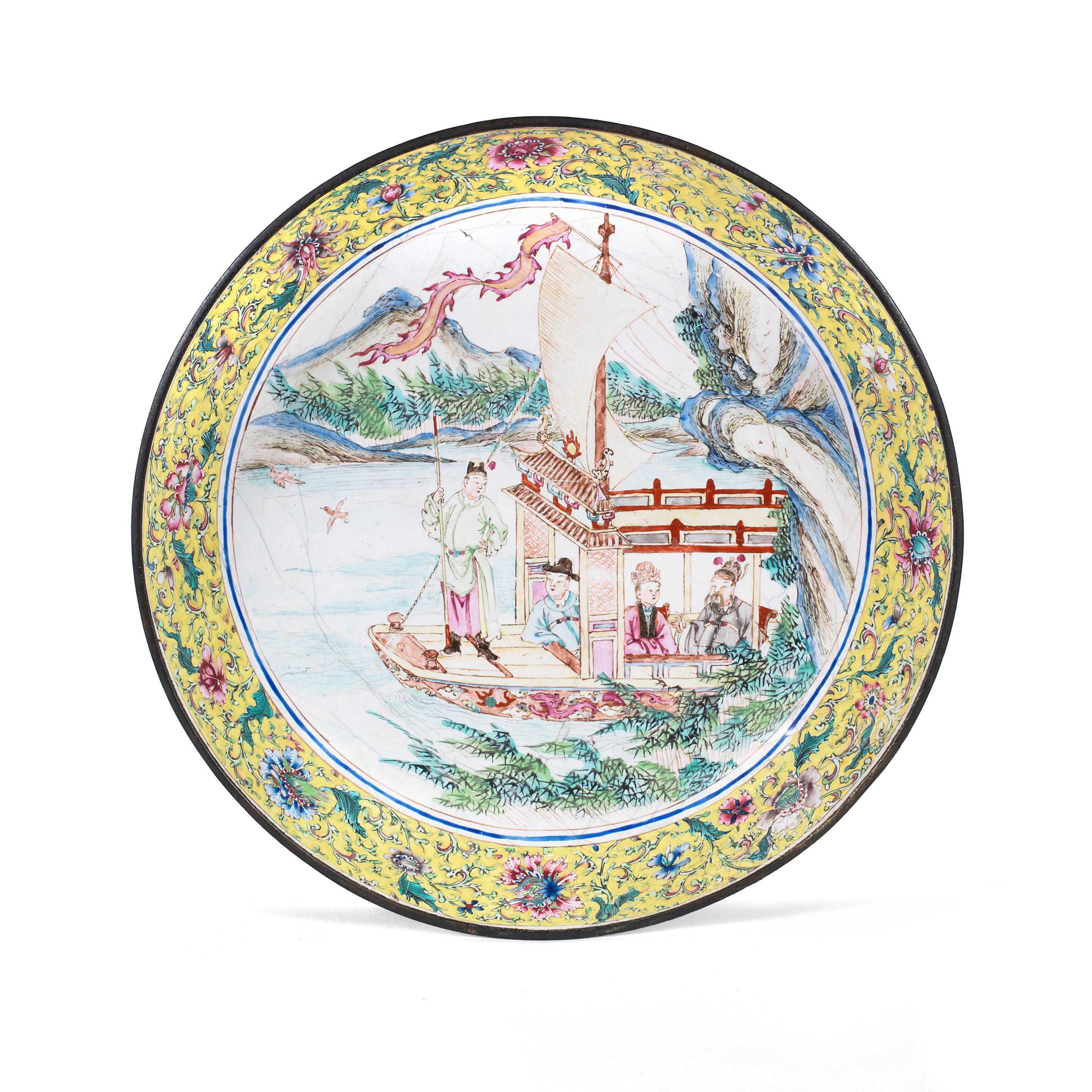 Bonhams : A painted enamel circular dish 18th century