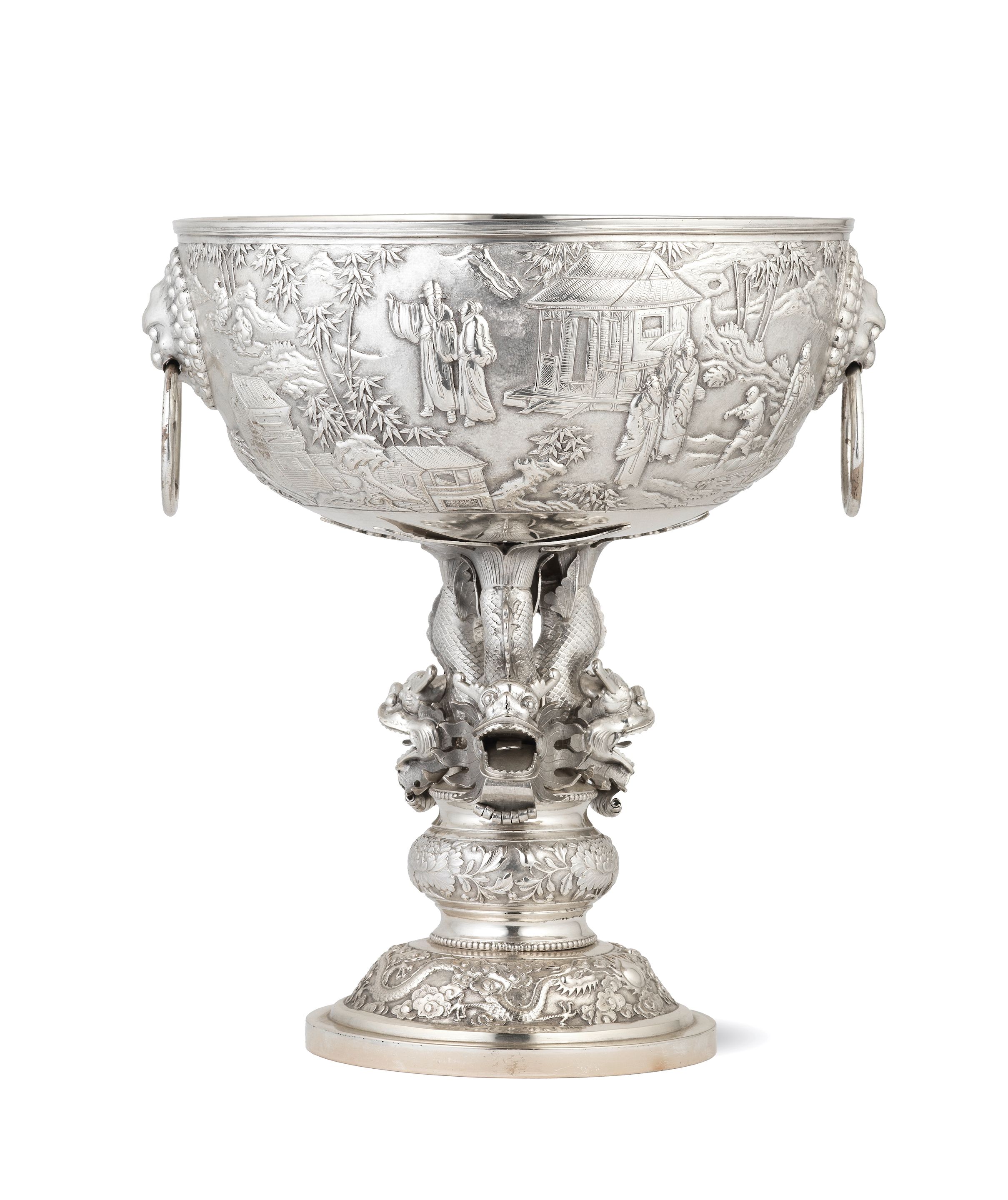 Bonhams : A fine large Chinese export silver 'elegant gathering' trophy ...
