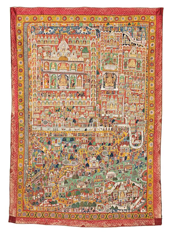 Bonhams : A Jain pilgrimage painting (Tirtha Pata) map of the sacred ...