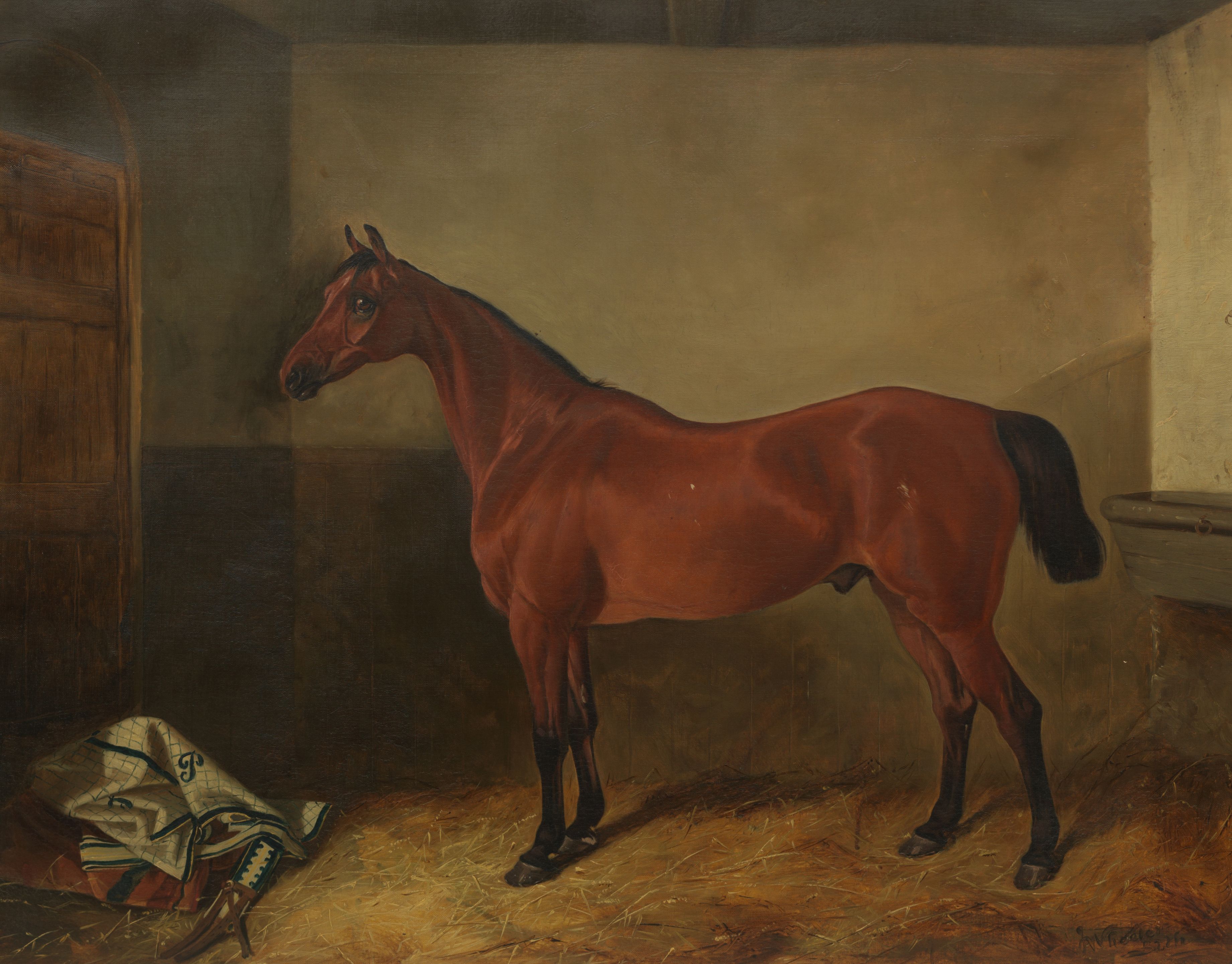 Bonhams : John Arnold Wheeler (British, 1821-1903) Chestnut Horse in Stable