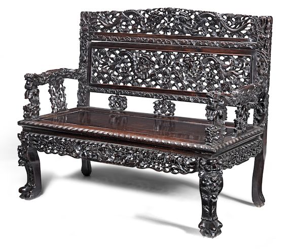 Bonhams : A carved hongmu 'dragon' bench 19th century