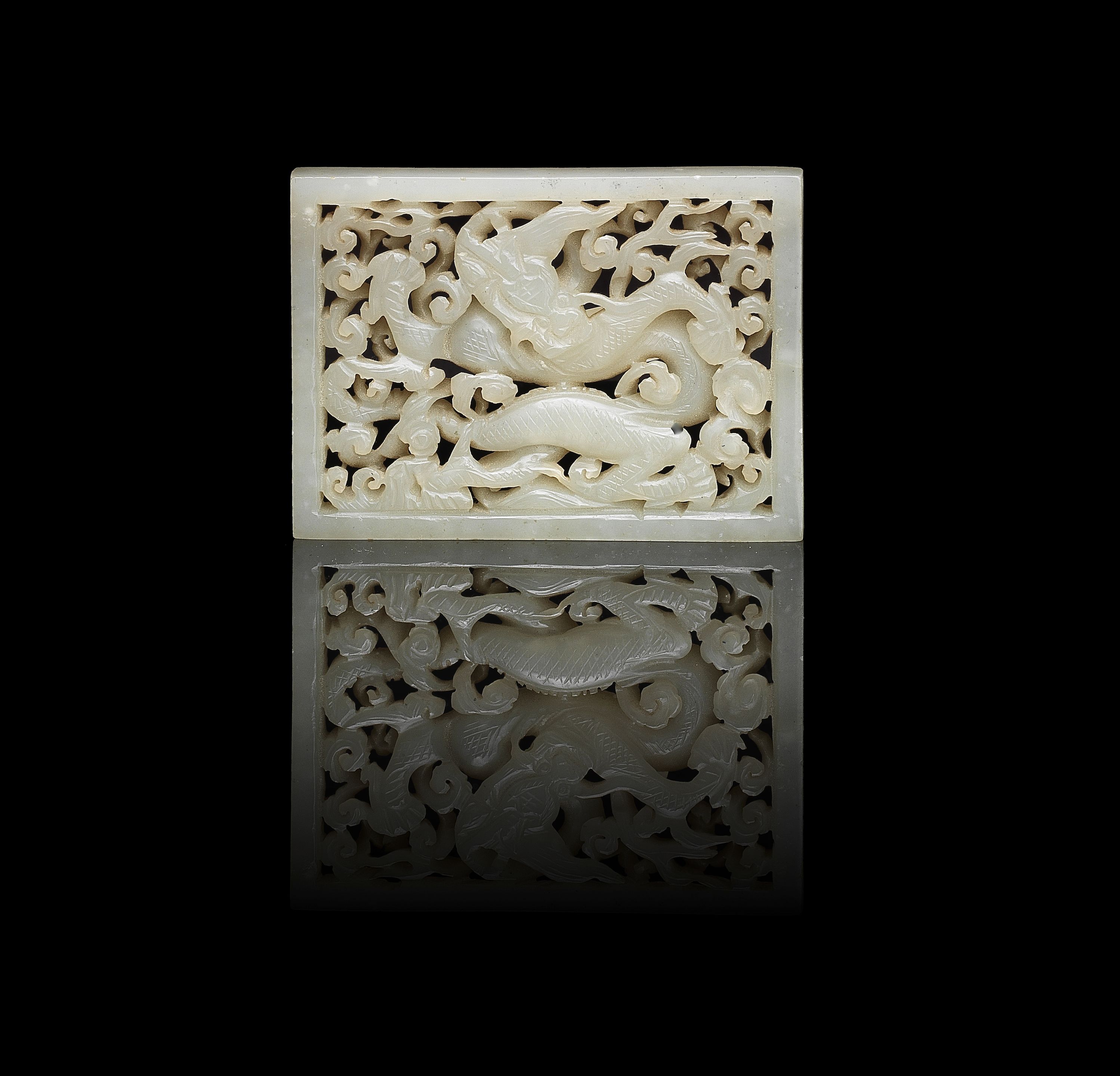Bonhams : A pale green jade reticulated dragon plaque Ming Dynasty (2)