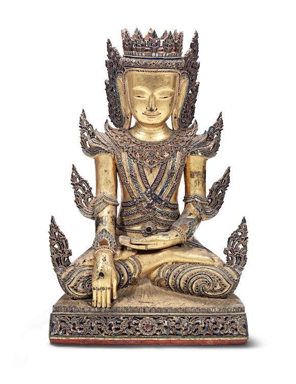 Bonhams A Large Gilt And Papier Machéd Wood Figure Of Buddha Burma