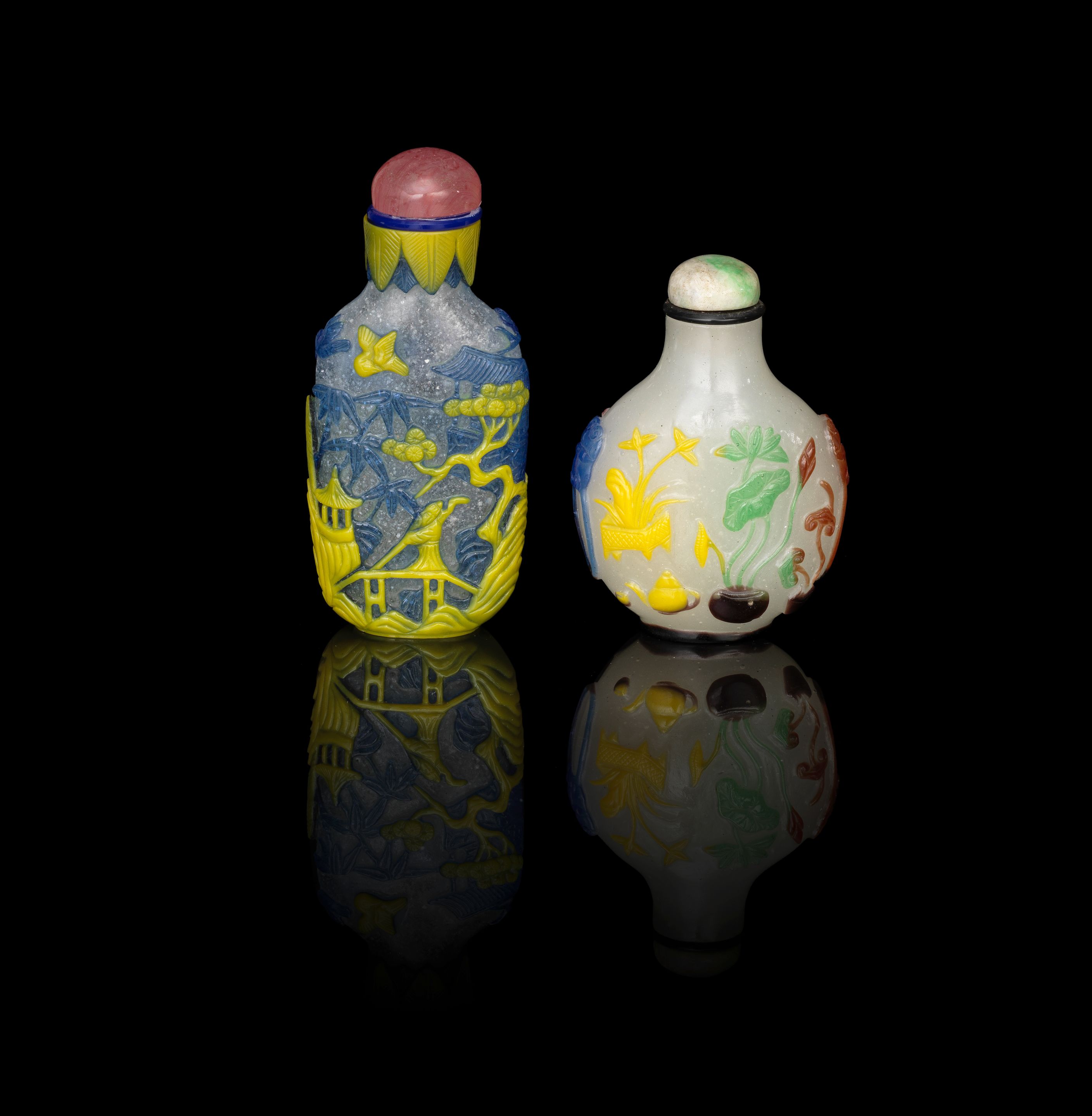 Bonhams : A five-colour overlay glass 'ancient playthings' snuff bottle ...