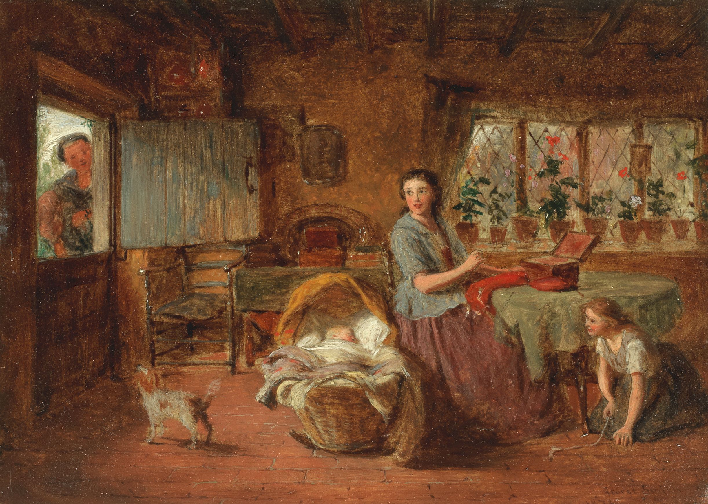 Bonhams : George Smith (British, 1829-1901) Interior scene with a young ...
