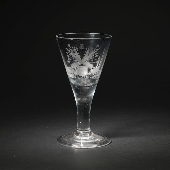 Bonhams : A Dutch engraved wine glass, circa 1740-50