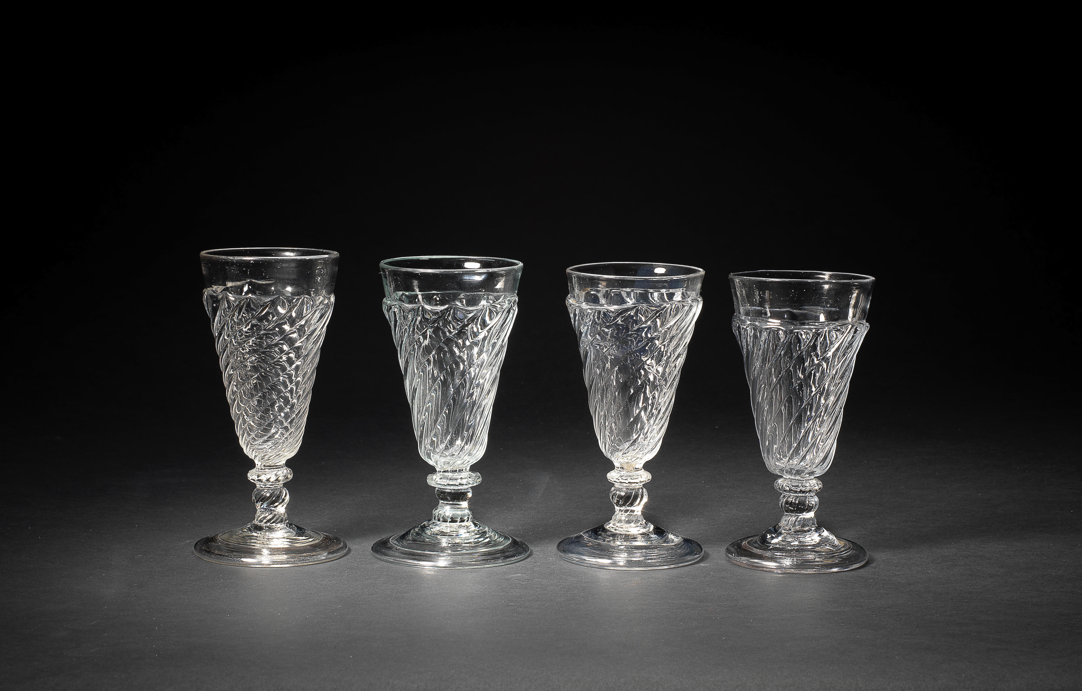 Bonhams Four Early Short Ale Or Dwarf Ale Glasses Early 18th Century