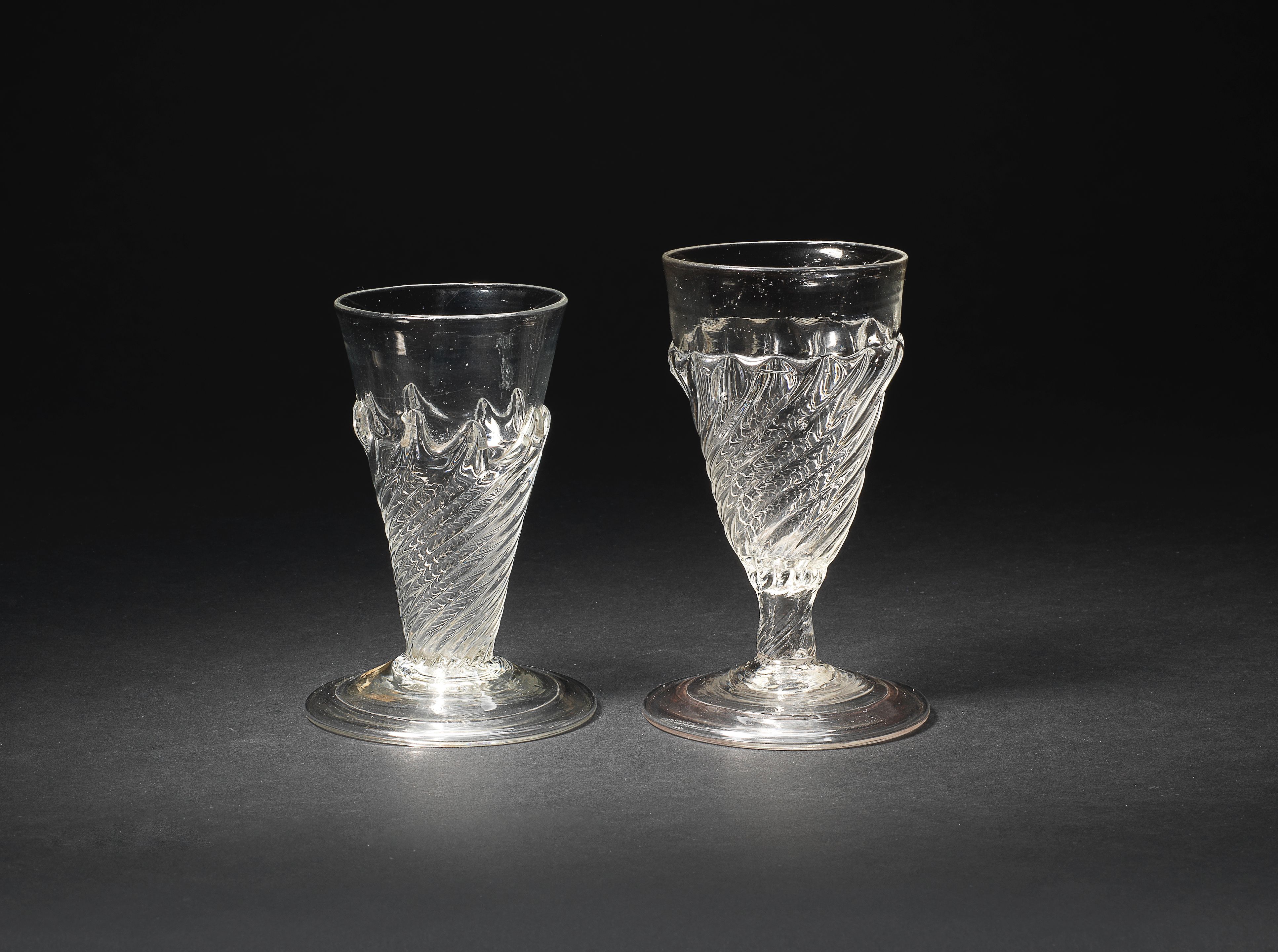 Bonhams : Two early short ale or dwarf ale glasses, early 18th century
