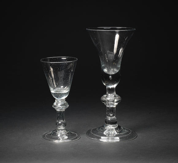 Bonhams Two Baluster Wine Glasses Circa 1720 30