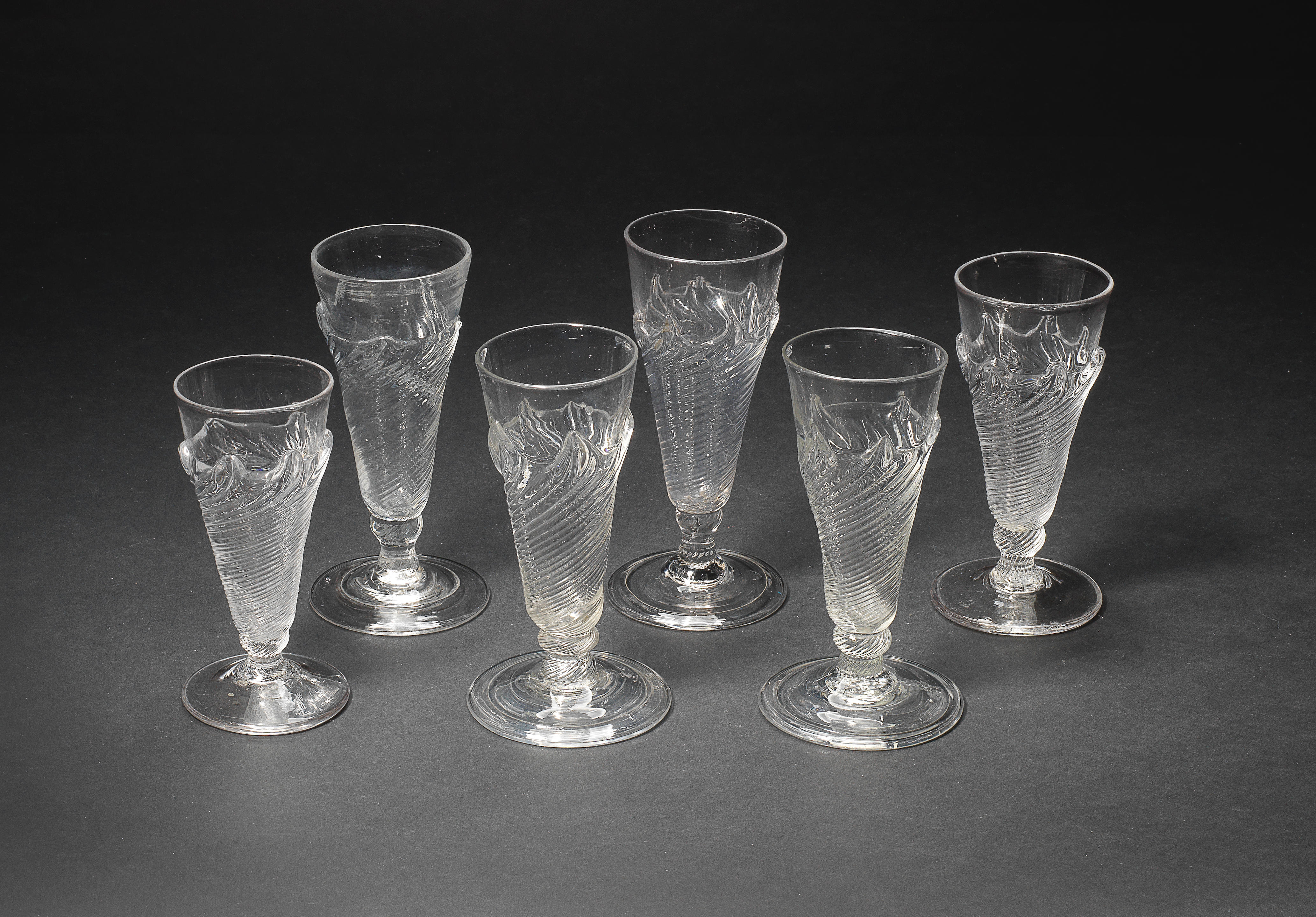 Bonhams Six Short Or Dwarf Ale Glasses Early 18th Century
