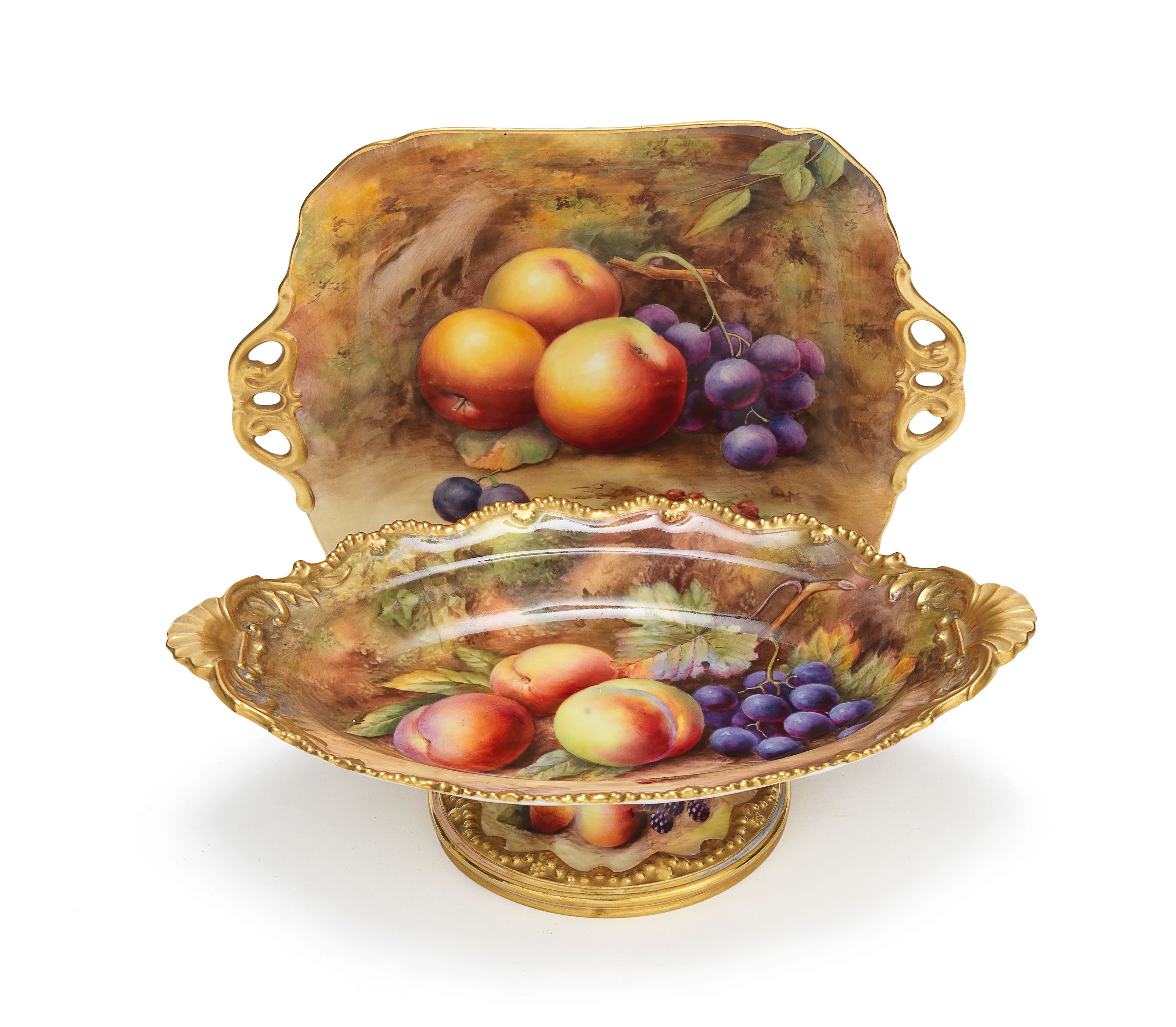 Bonhams : A Royal Worcester 'Painted Fruit' comport and a dish, dated ...