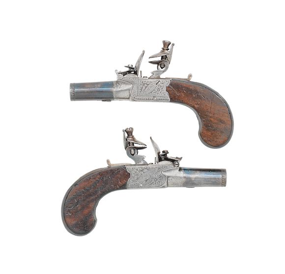 Bonhams : A Small Pair Of 100-Bore Flintlock Box-Lock Pocket Pistols (2)