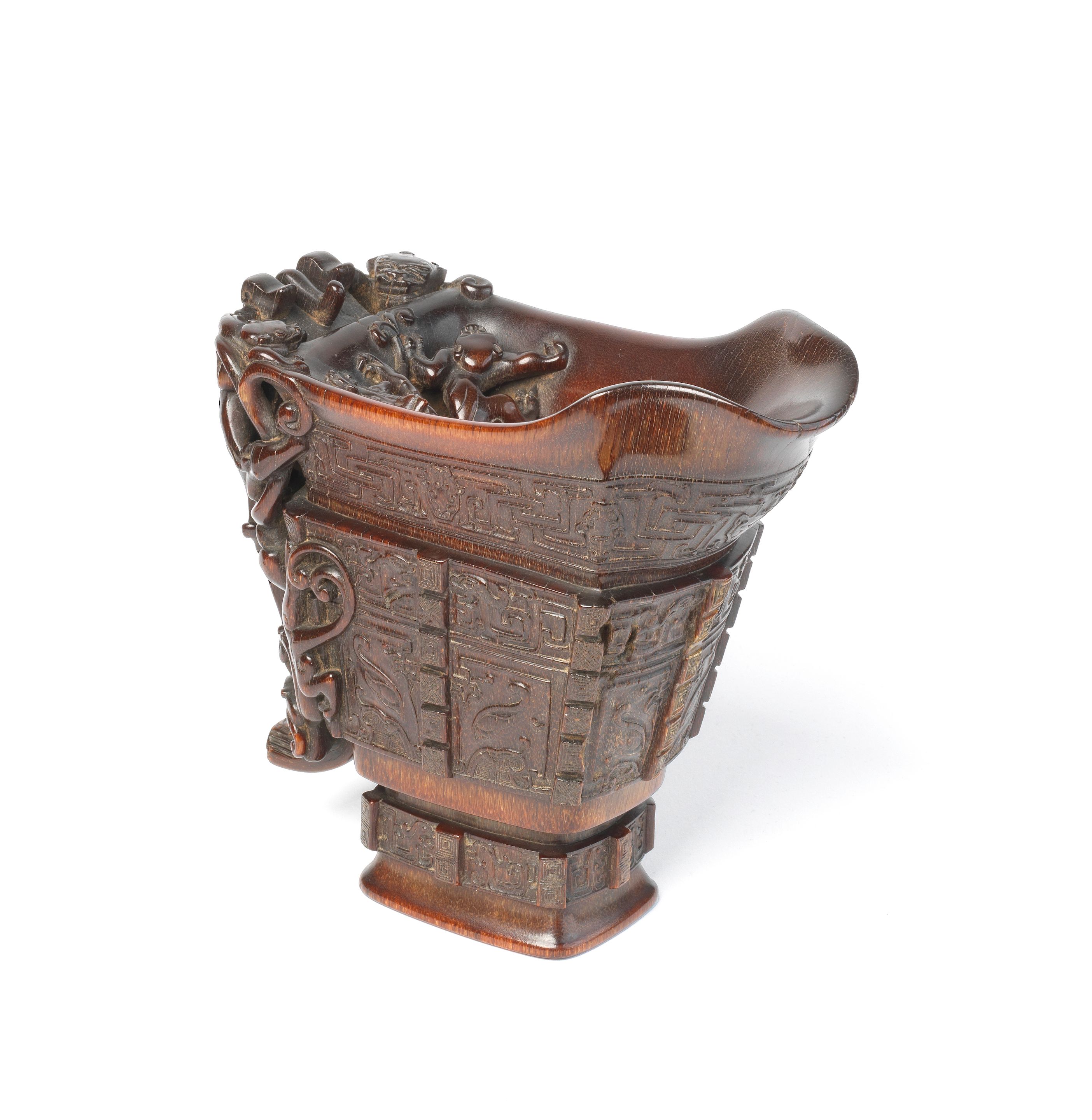 Bonhams : An exceptionally rare and large rhinoceros horn archaistic ...