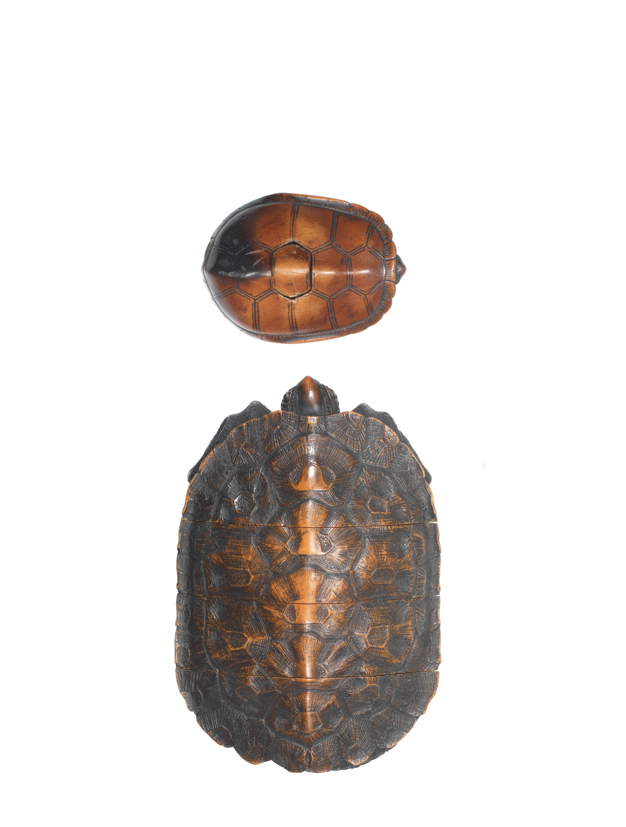 Bonhams : A boxwood three-case inro in the form of a tortoise and a ...