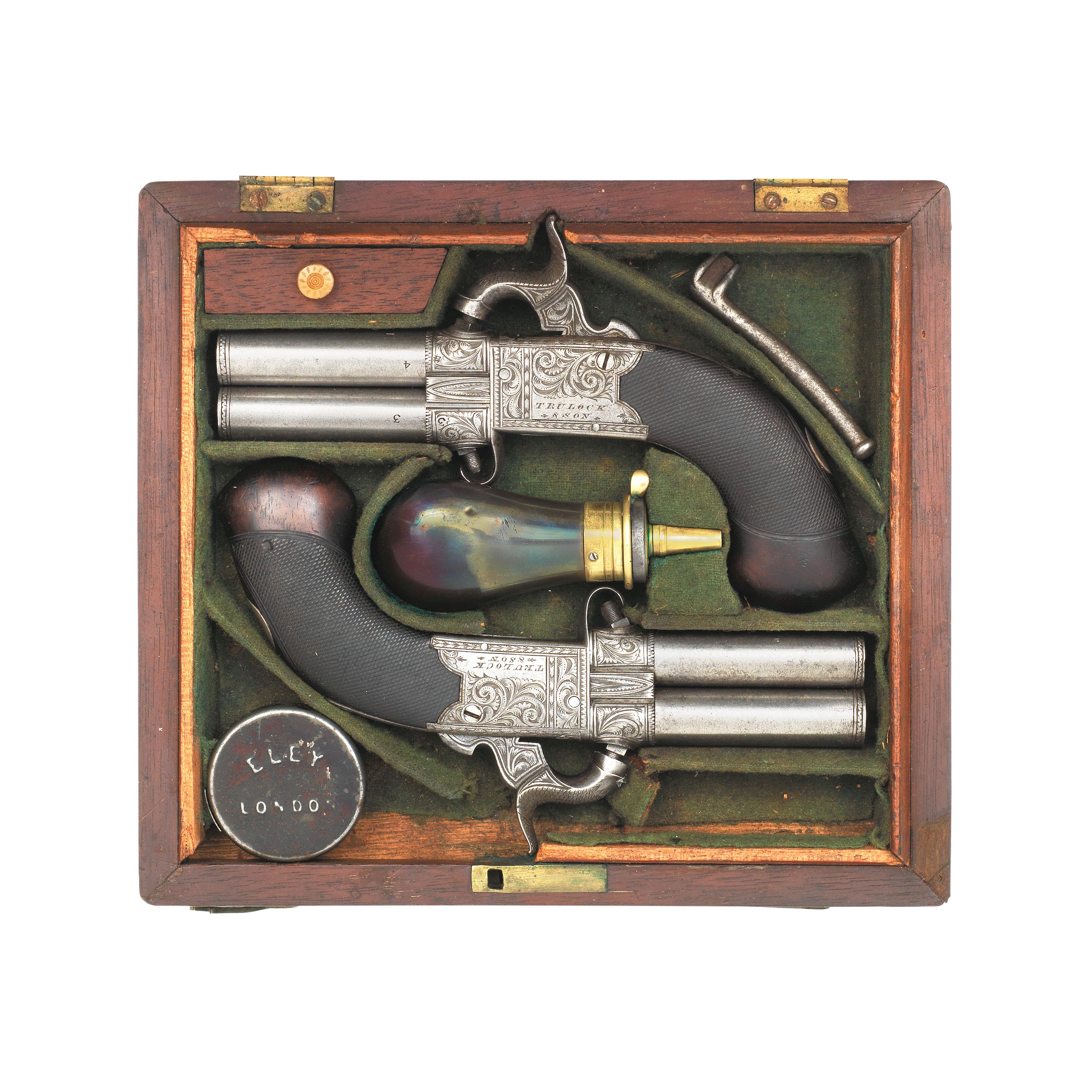 Bonhams : A Cased Pair Of Irish 90-Bore Percussion Box-Lock Turn-Over ...