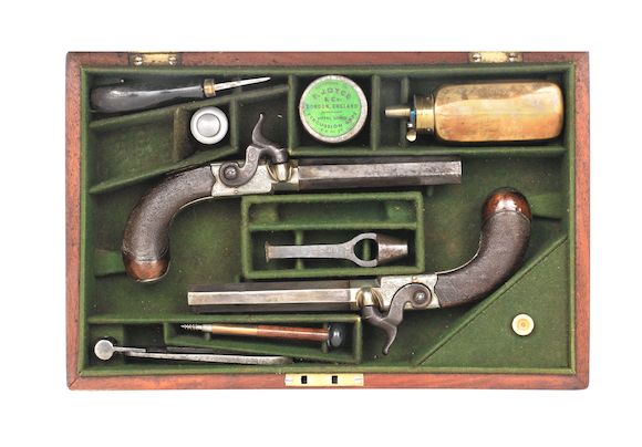 Bonhams : A Cased Pair Of 50-Bore Percussion Box-Lock Pocket Pistols
