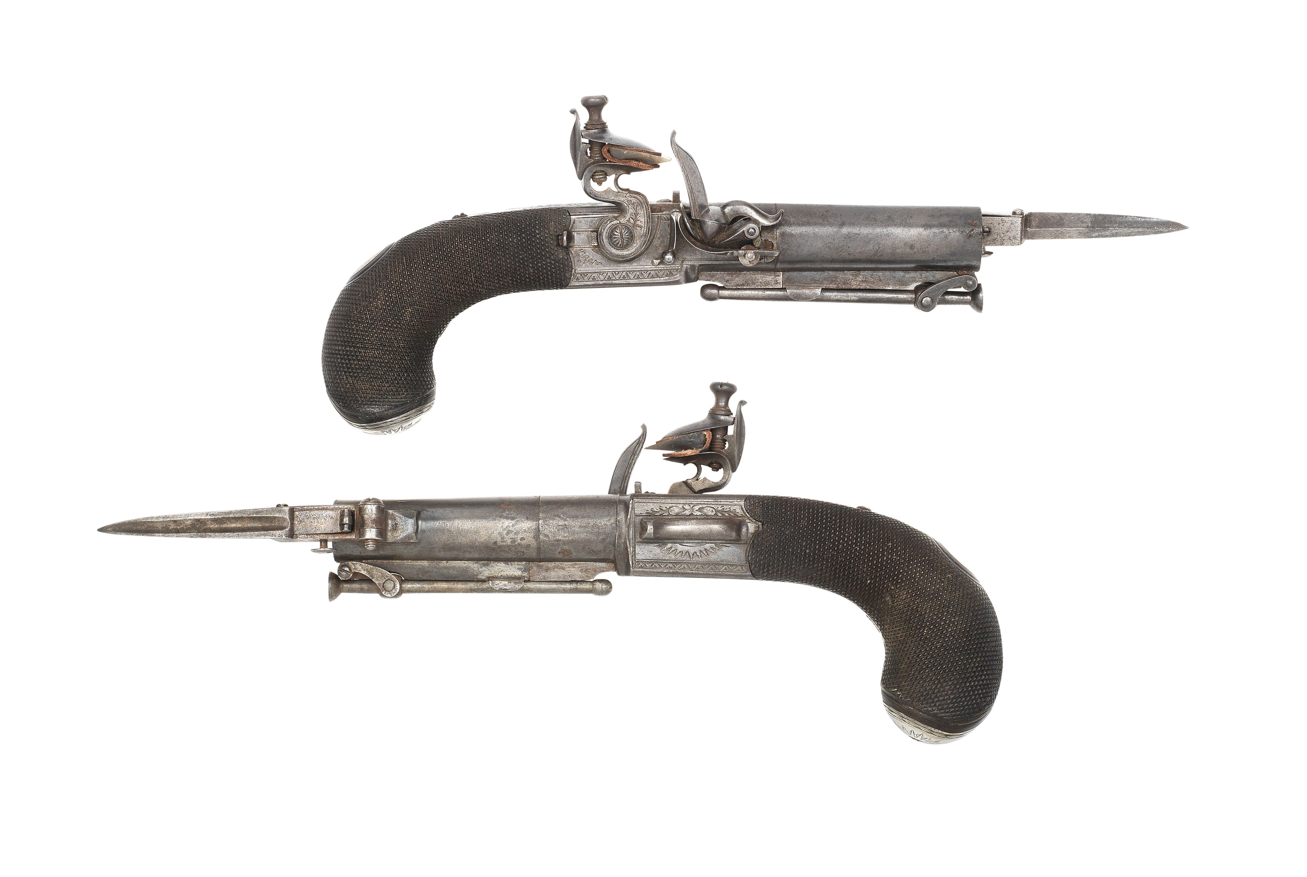 Bonhams : A Cased Pair Of 40-Bore Flintlock Box-Lock Travelling Pistols ...