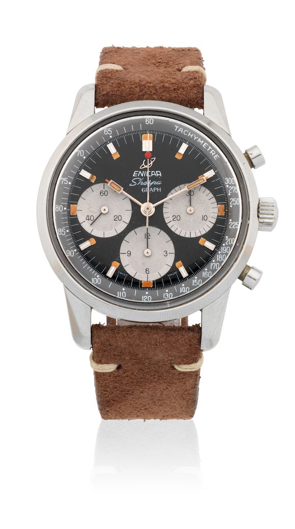 Bonhams : Enicar. A stainless steel manual wind chronograph wristwatch ...