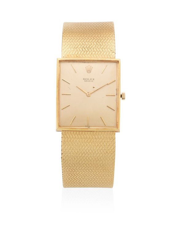 Bonhams : Rolex. An 18K gold manual wind rectangular bracelet watch ...