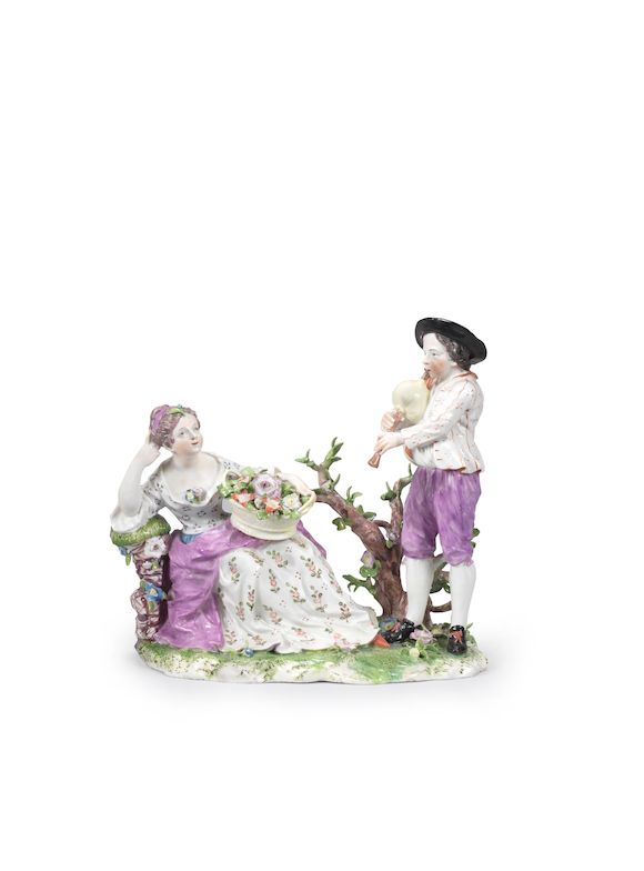Bonhams : A Strasbourg porcelain group emblematic of Spring Circa 1750-54