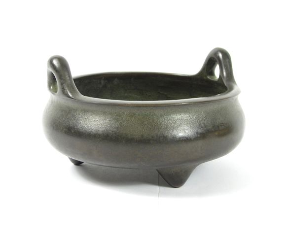 Bonhams : A bronze tripod incense burner Chongzhen nine-character mark ...