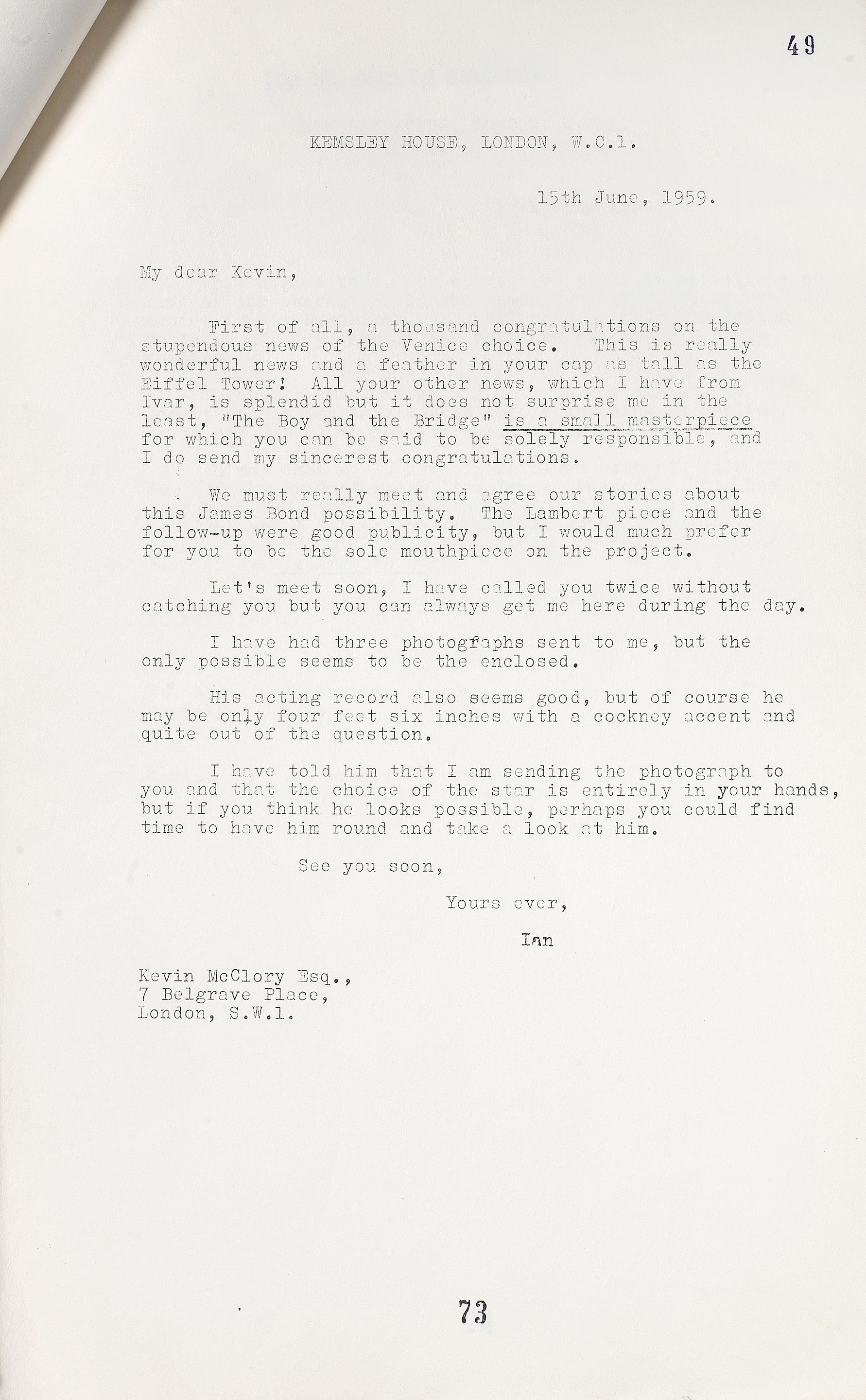 Bonhams : Ian Fleming / Kevin McClory / Jack Whittingham; three files ...