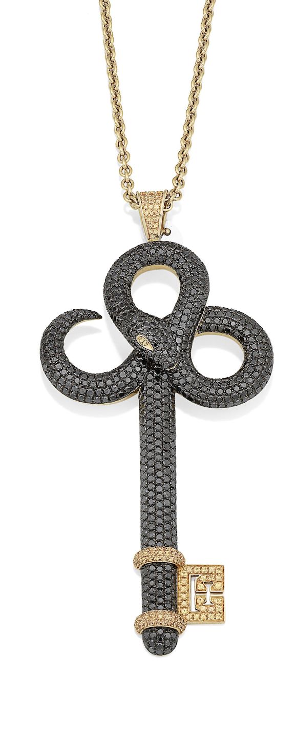 Bonhams : A black diamond and yellow sapphire 'Snake Key' pendant ...