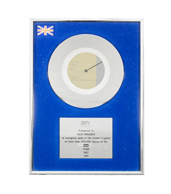 Bonhams : Duran Duran: A BPI 'silver' award for the single Rio, 1984,