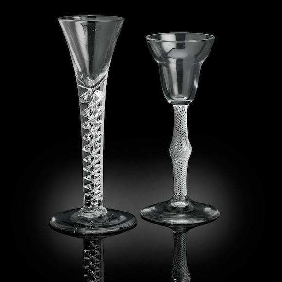 Bonhams An Airtwist Wine Glass And An Airtwist Cordial Glass Circa 1760