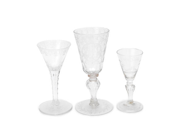 Bonhams Three Dutch Or German Wine Glasses With Engraved Decoration