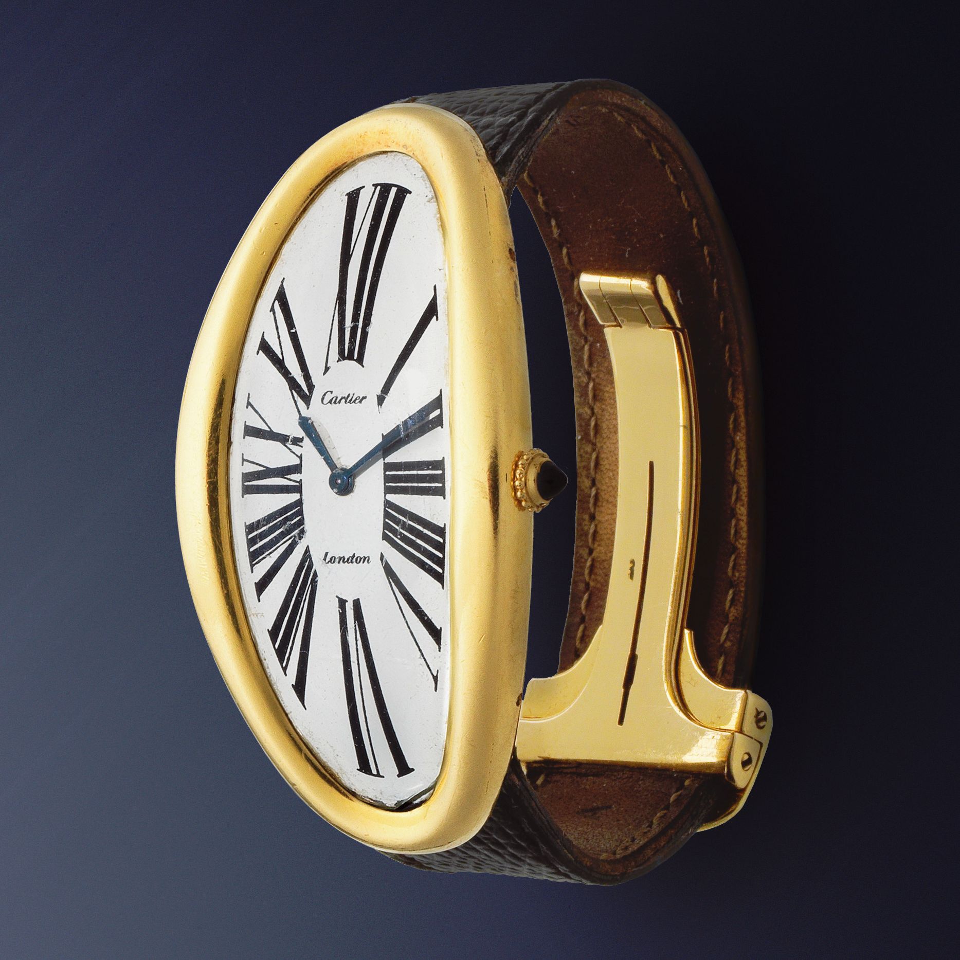 Bonhams : Cartier. A rare oversized 18K gold manual wind oval wristwatch Maxi Oval, London ...