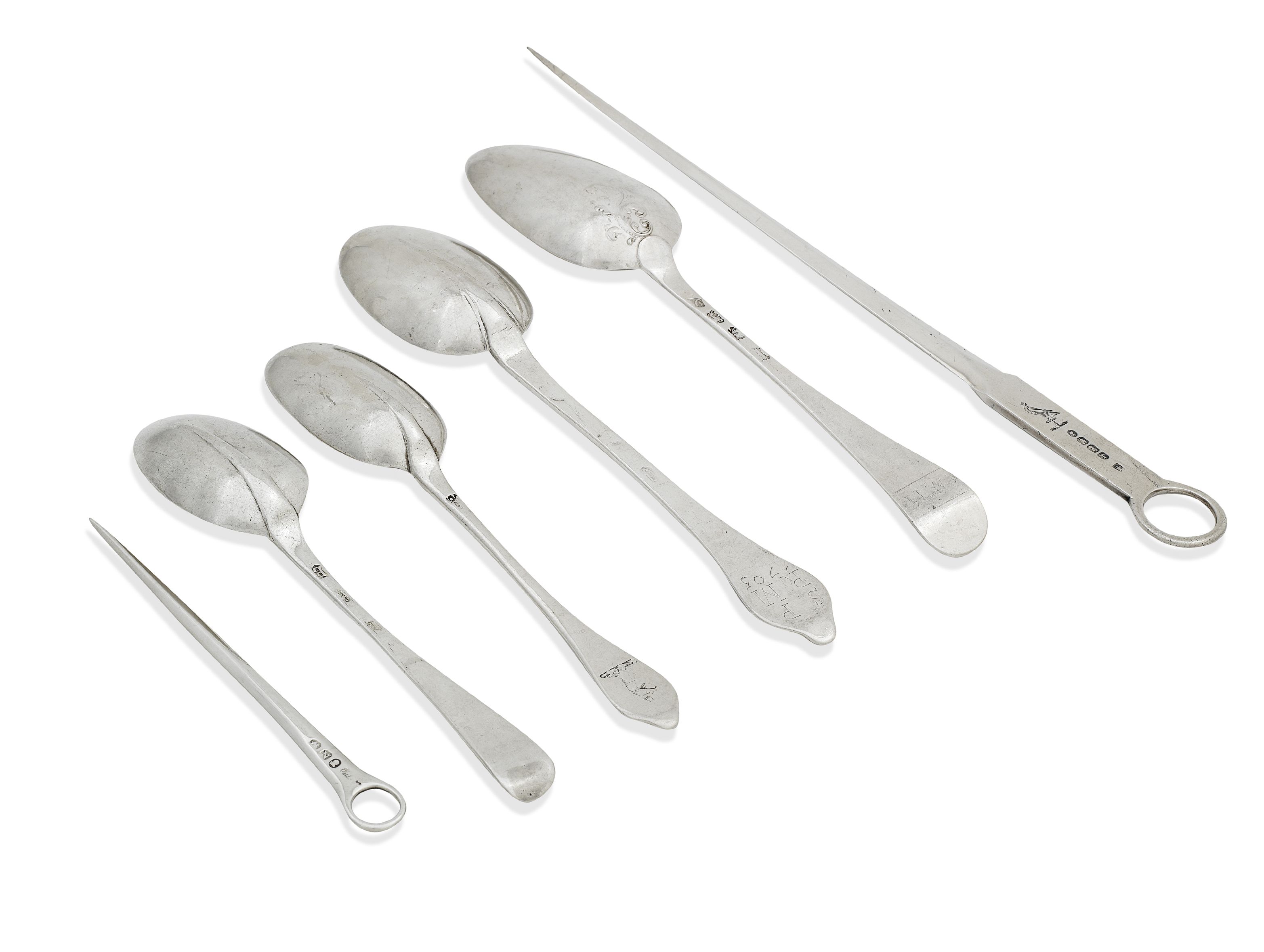 Bonhams : A collection of fifteen silver spoons and two skewers various ...