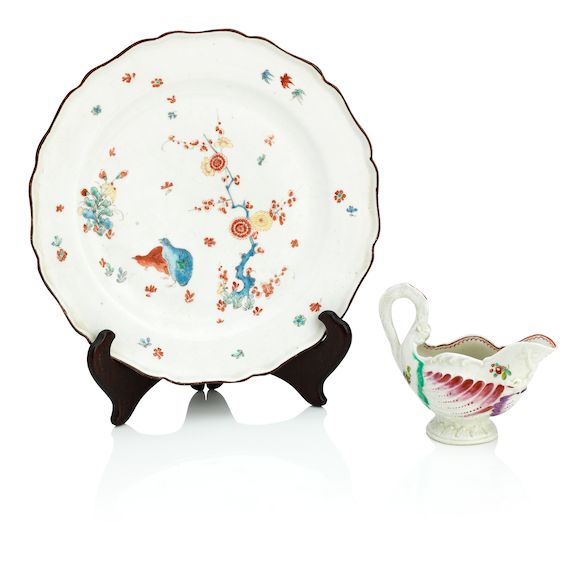 Bonhams : A Bow plate and a Liverpool jug Circa 1760-90