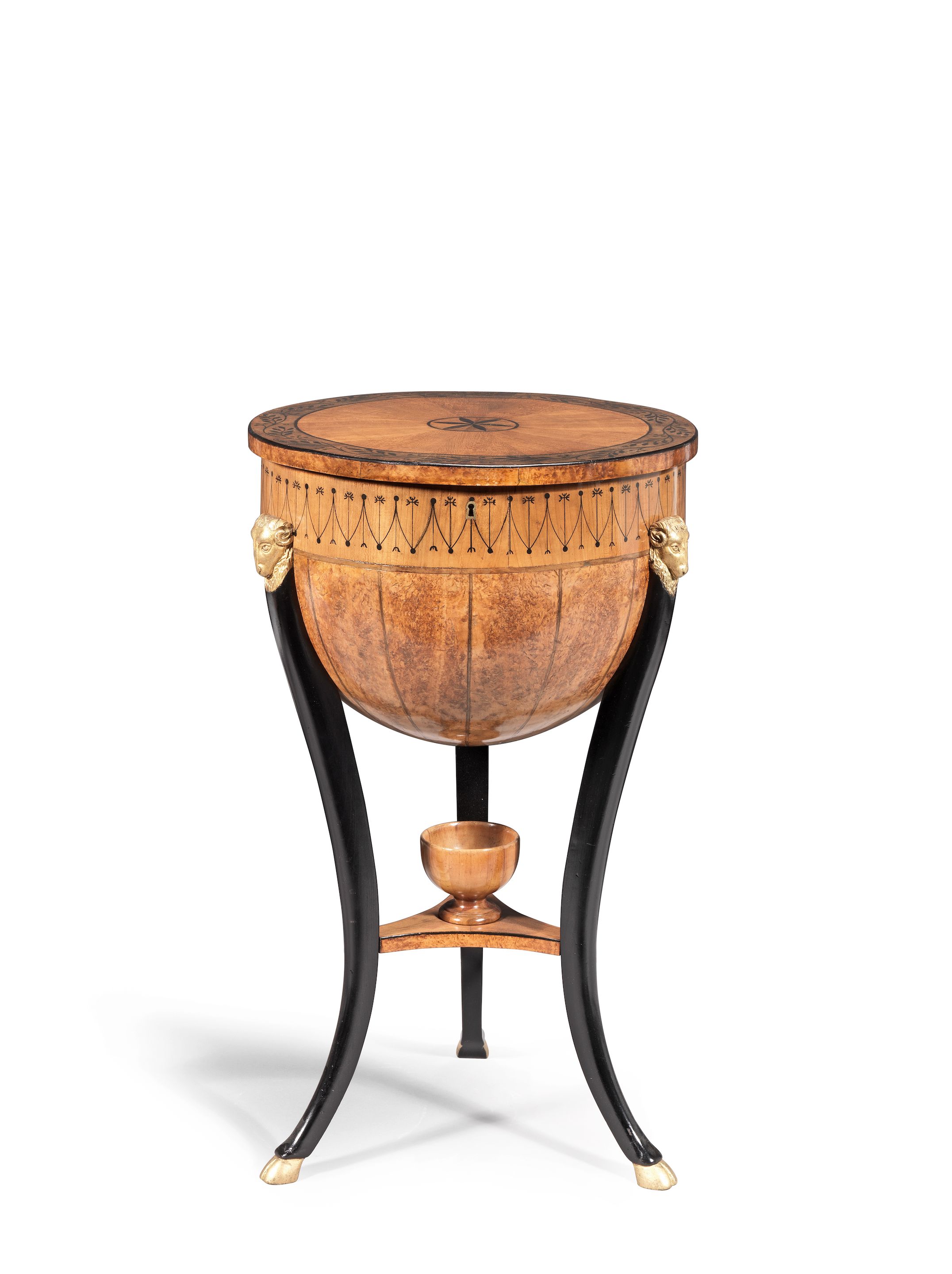 Bonhams : A Biedermeier walnut, pollard elm, fruitwood marquetry 'globe ...