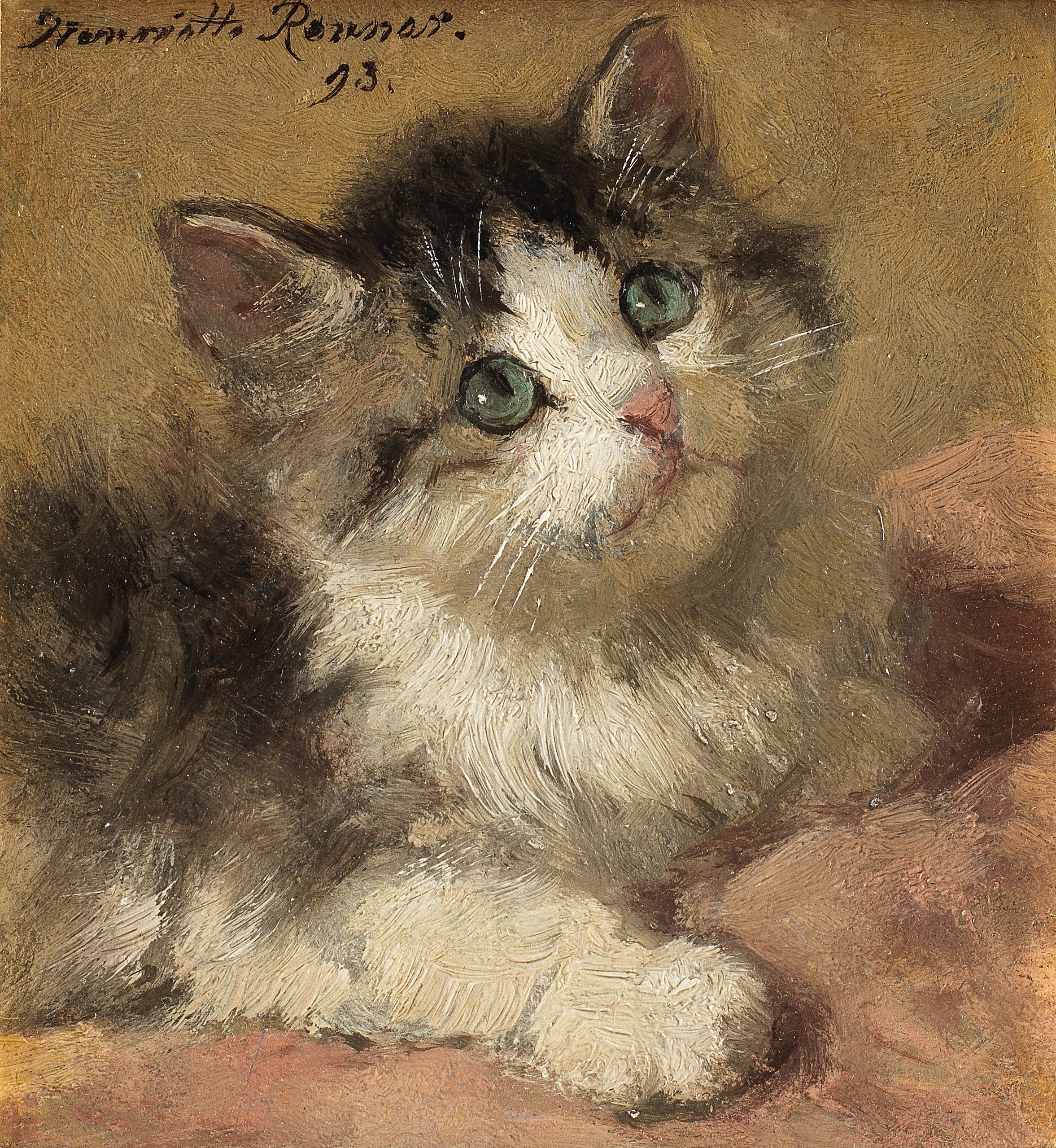 Bonhams : Henriette Ronner-Knip (Dutch, 1821-1909) A kitten on a pink ...
