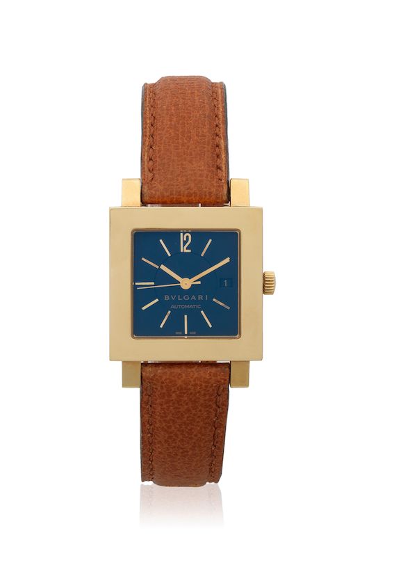 Bonhams : Bulgari. A mid-size 18K gold automatic calendar square ...
