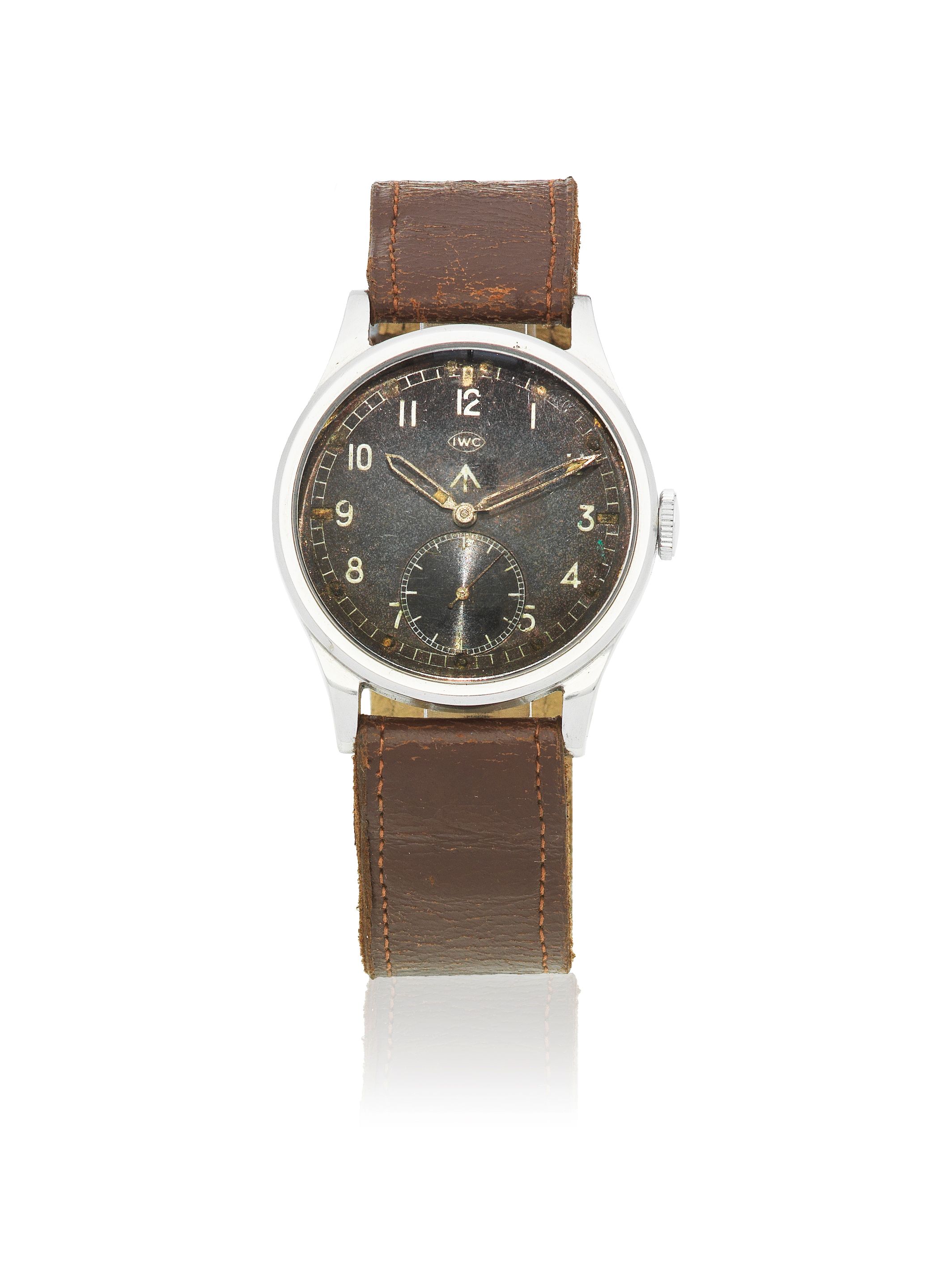 Bonhams : IWC. A stainless steel manual wind military issue wristwatch ...