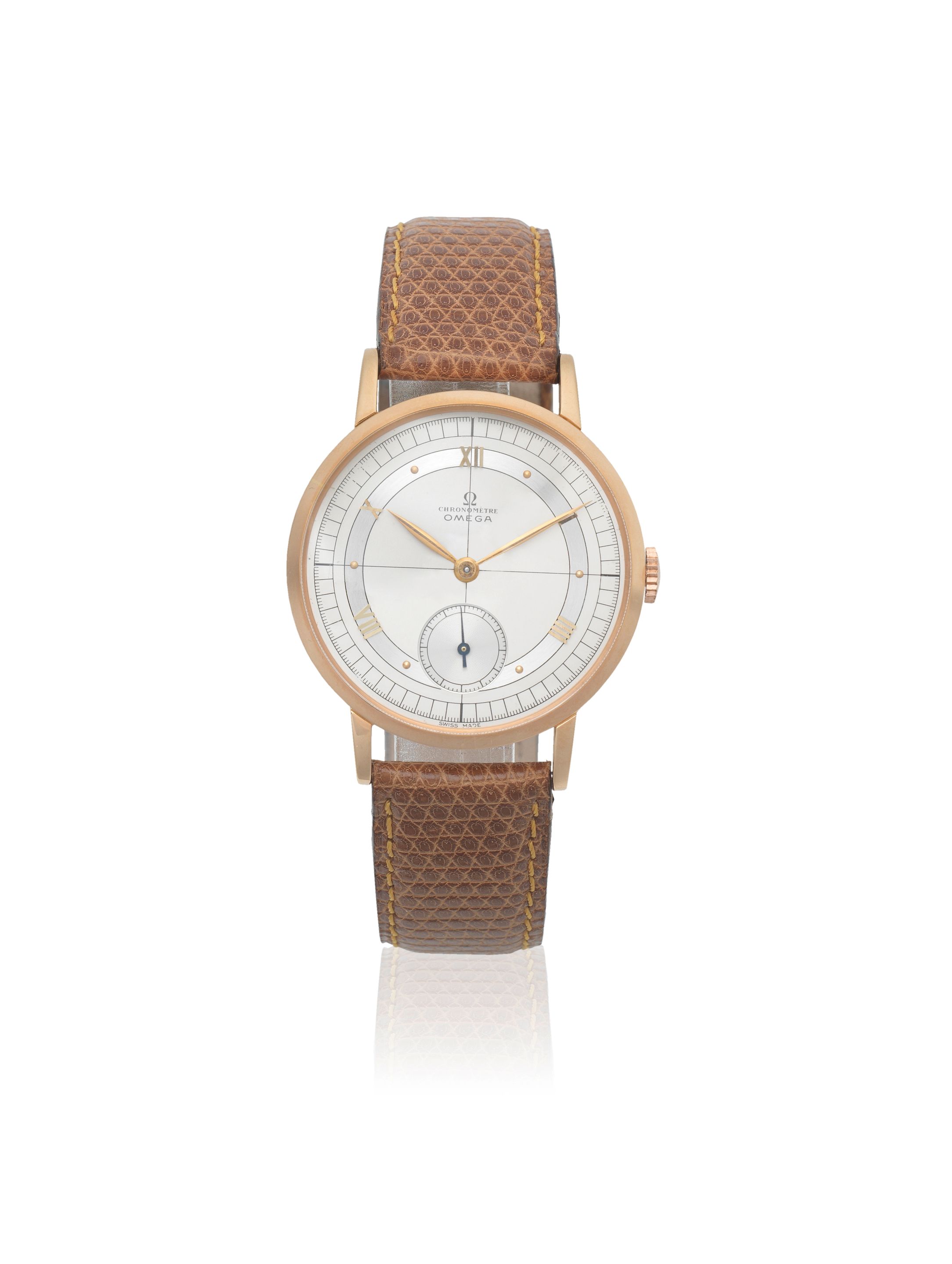 Bonhams : Omega. An 18K rose gold manual wind wristwatch Chronometre ...